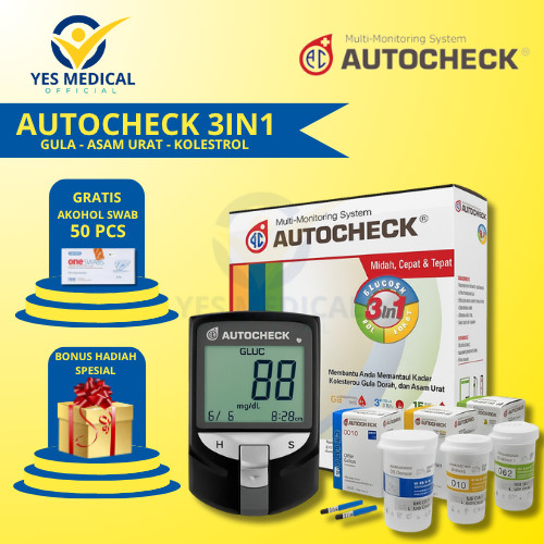 Jual Autocheck GCU 3 In 1 Alat Cek Gula Darah, Kolestero, Asam Urat ...