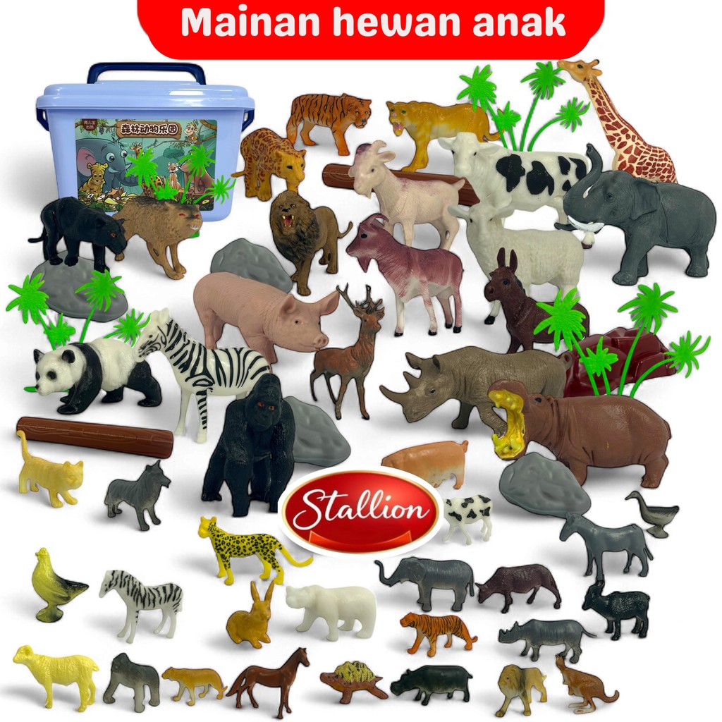 Jual Mainan Hewan Kecil Karet 58PCS Animal Figure Mini Zoo Box Figure ...