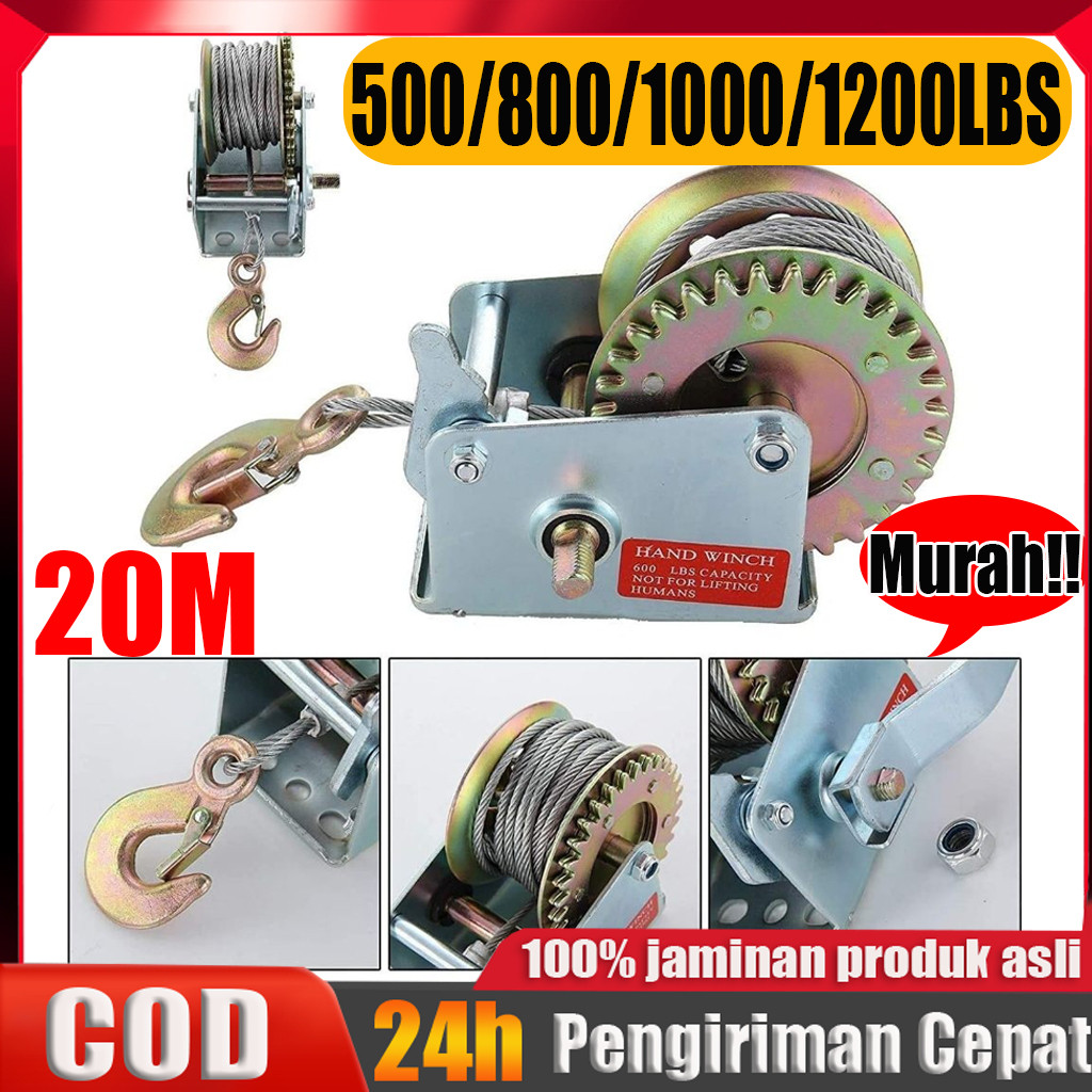 Jual 2000LBS 1200LBS 800LBS 20M Wire Rope Hand Winch Kualitas Tinggi ...
