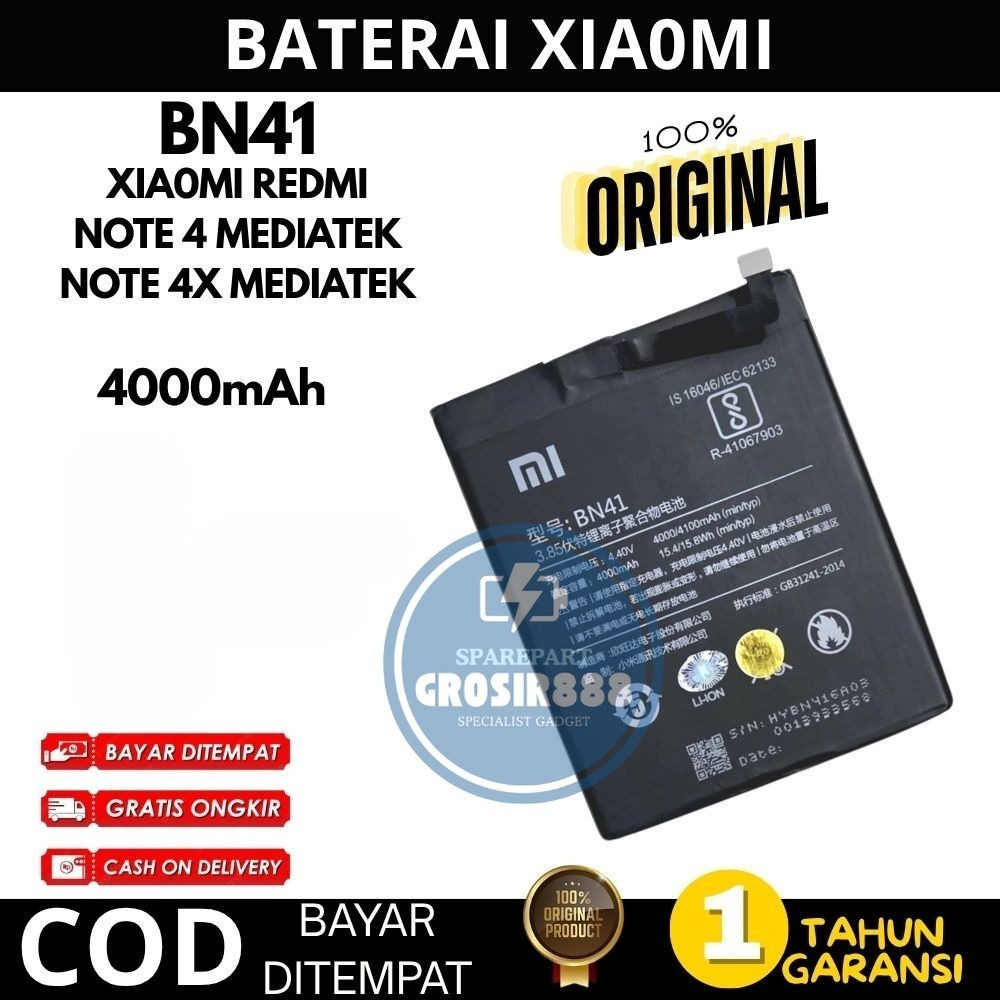 Jual BATERAI BATRE XIAOMI REDMI NOTE 4 / NOTE 4X MEDIATEK BN41 ORIGINAL ...