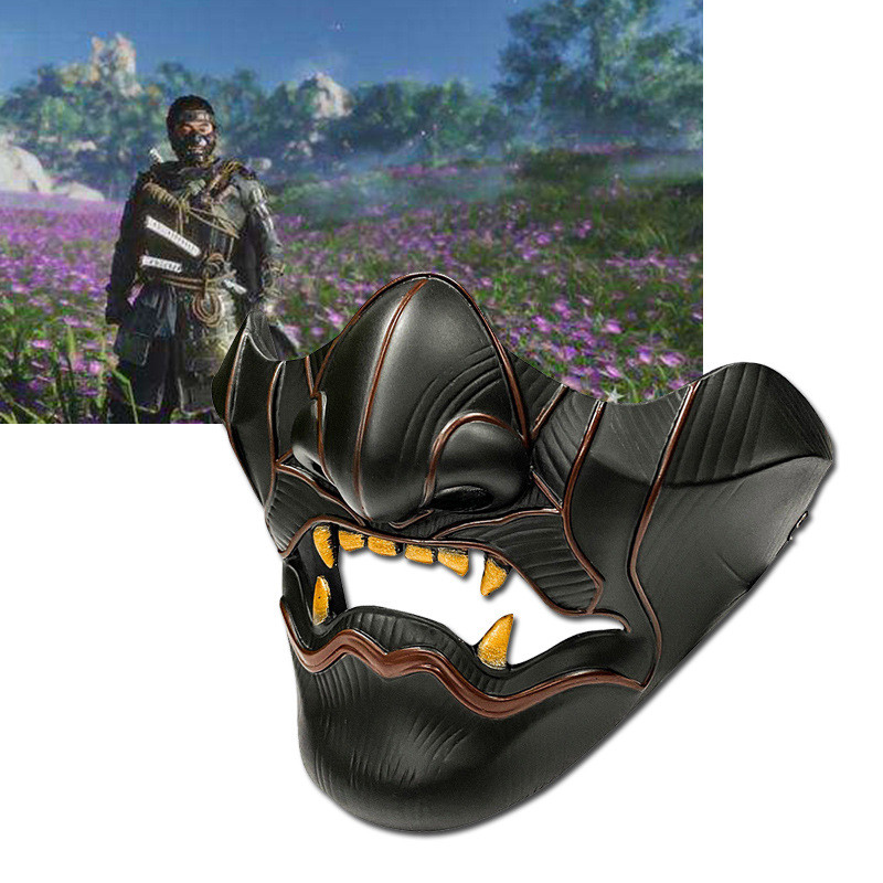Jual Ghost of Tsushima Mask Jin Sakai Cosplay Half Face Samurai Warrior ...