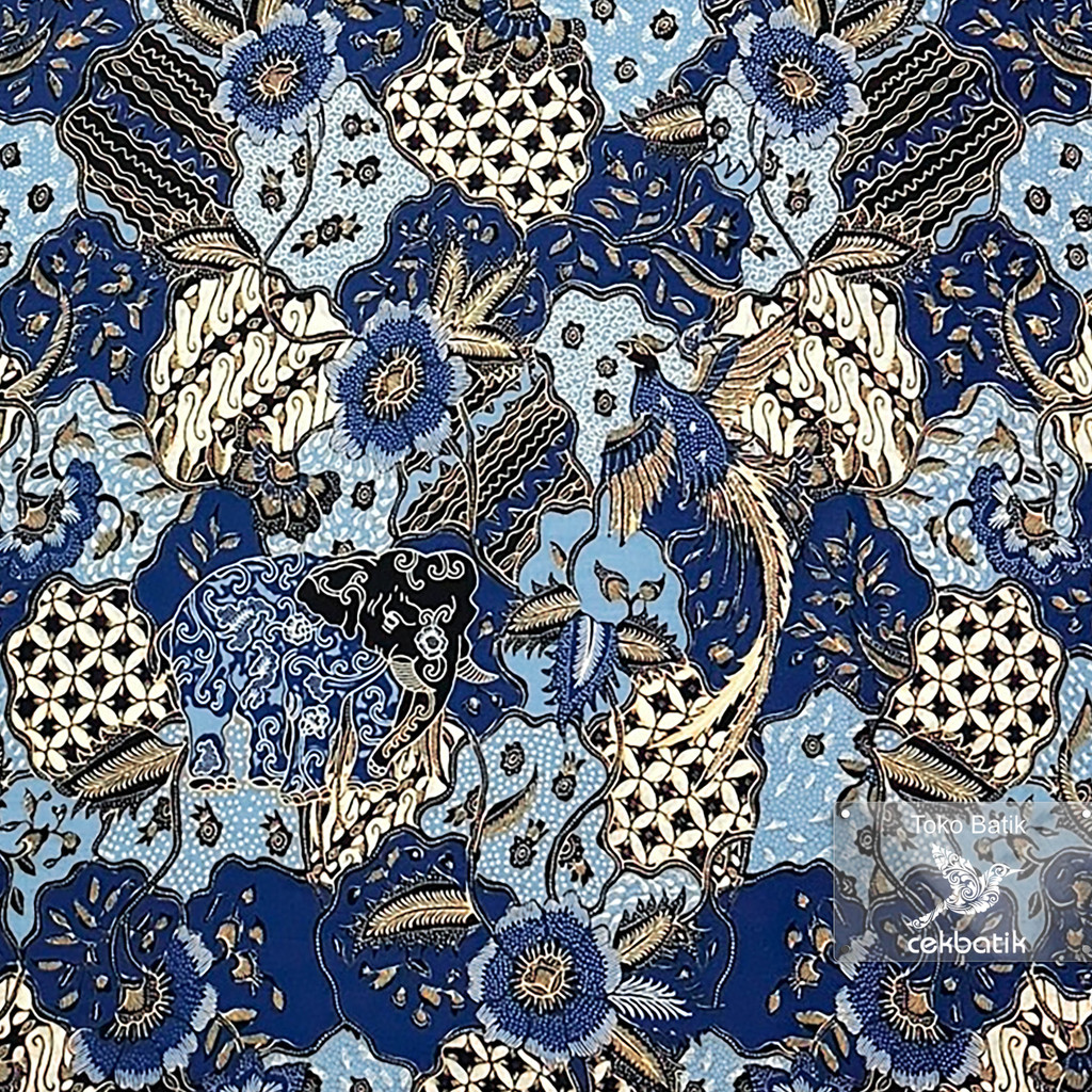 Jual batik - Motif Batik Modern Sekar Jagad Burung Bunga ( Biru + Blue ...