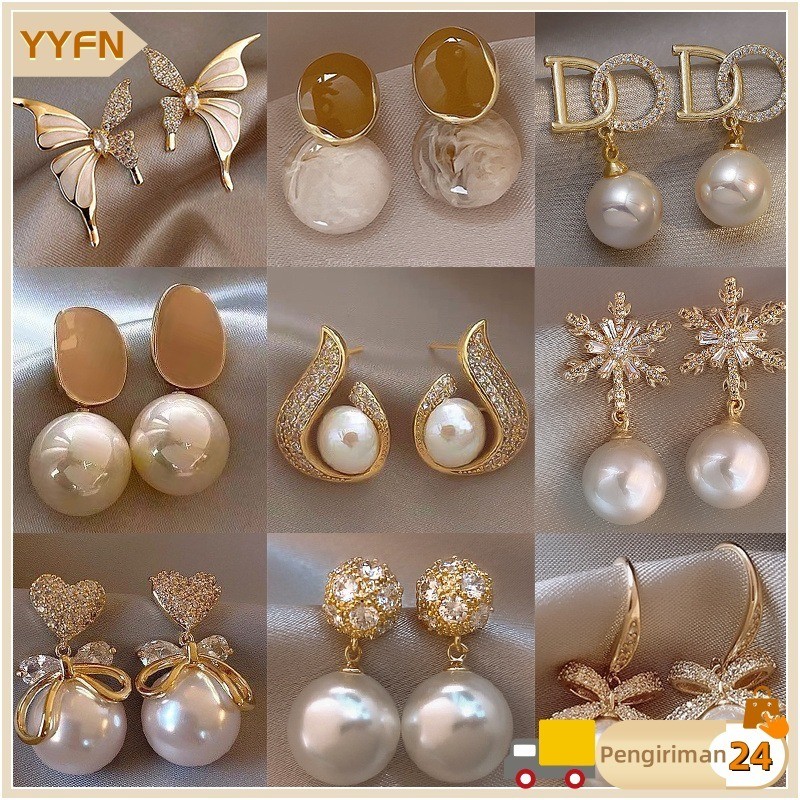 Jual Anting Wanita Korea Mutiara Berlian Cewek Stud Hoop Earring Anting ...