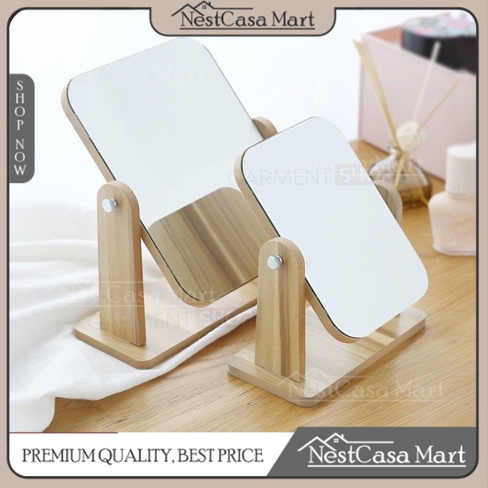 Jual Cermin Frame Kayu Kaca Rias Putar Stand Mirror Kaca Meja Make Up ...