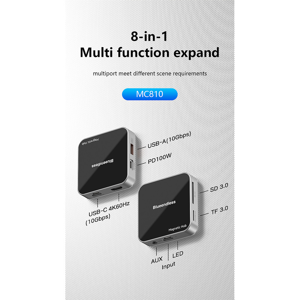 Jual 8 in 1 Magnetic HUB USB C Docking Station Type C to HDMI 4K60Hz ...
