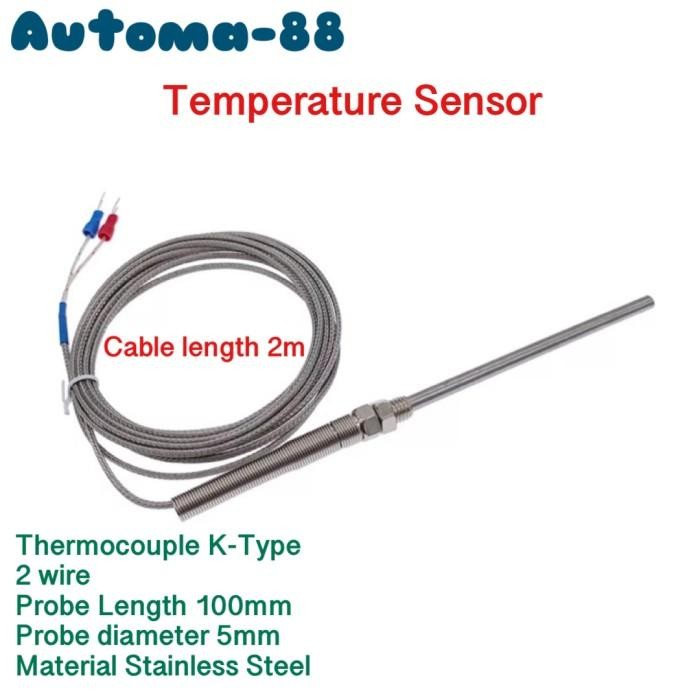 Jual LT68 - Thermocouple K-Type 2 Wire Kabel 2m Probe 100 mm 10 cm ...