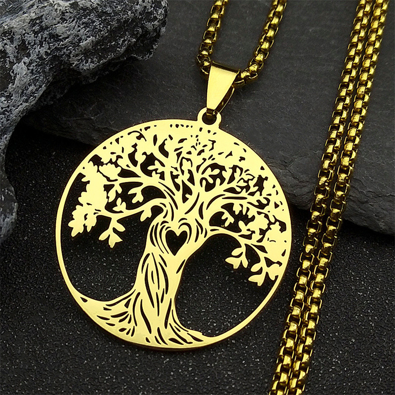Jual Aesthetic Tree of Life Love Heart Necklace for Women Men Stainless ...