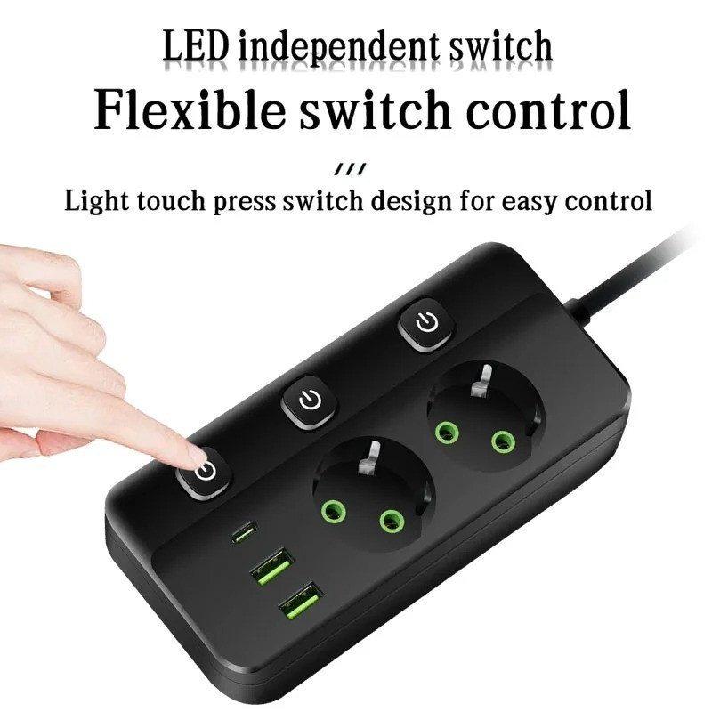 Jual Ar- Colokan Stop Kontak USB Type C 3-10 Lubang Colokan Listrik EU Plug Flame 10A 220V 2500W ...