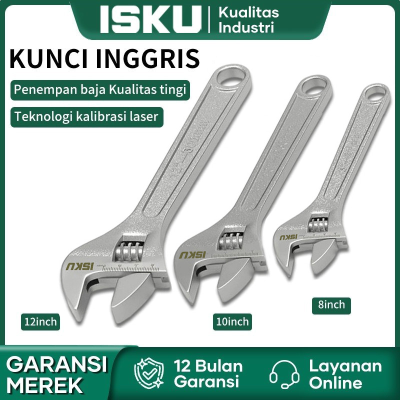 Jual ISKU Kunci Inggris Adjustable Wrench 8-12 Inch Universal ...