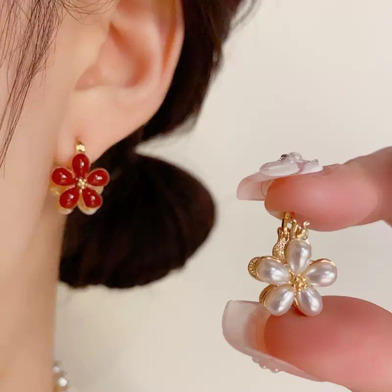 Jual Anting Bunga Mewah 2 Sisi 2 Warna Merah Putih Gold - Desain Elegan ...