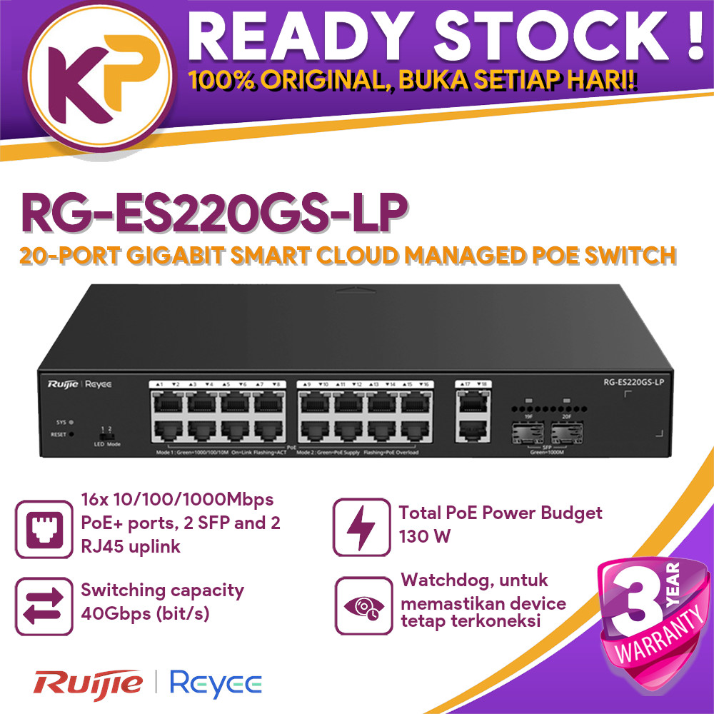 Jual RUIJIE REYEE RG-ES220GS-LP 20-PORT GIGABIT SMART CLOUD MANAGED POE ...