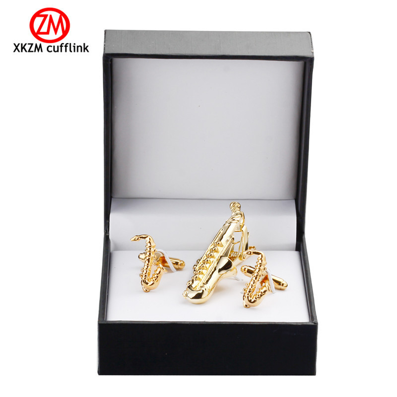 Jual XKZM High Quality Cuff links necktie clip for tie pin for men's gift golden sax tie bars ...