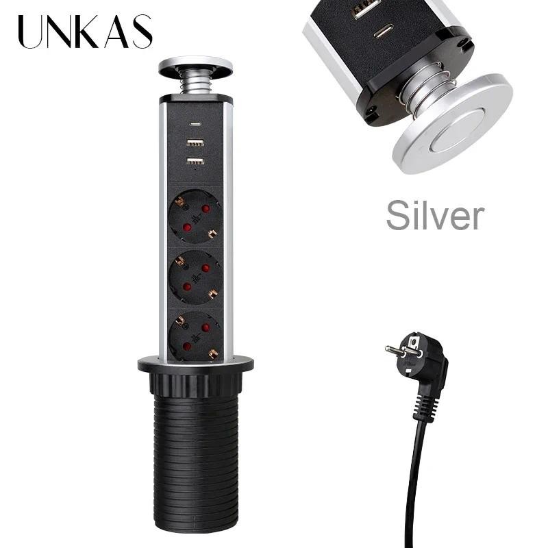 Jual 16A Type C Port PULL POP UP 3 Power EU Socket Silver Black Kiten ...