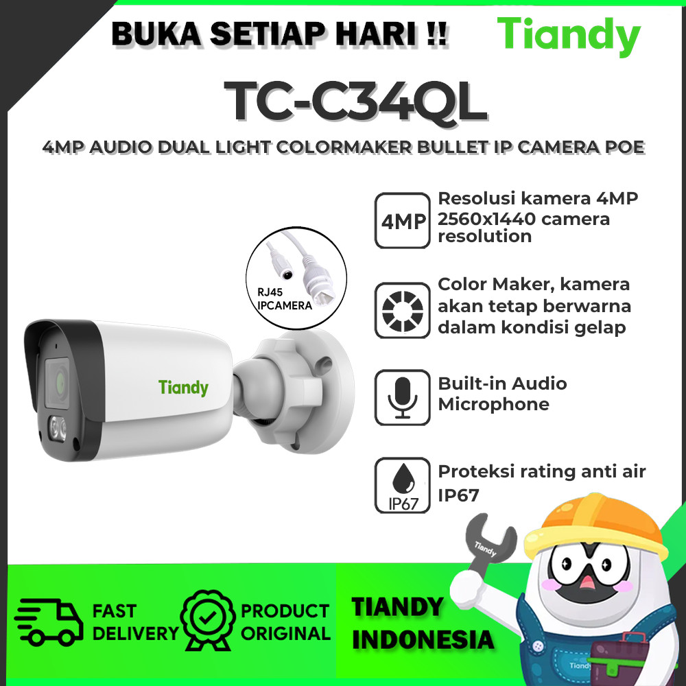Jual TIANDY TC-C34QL 4MP AUDIO DUAL LIGHT COLORMAKER BULLET IP CAMERA ...