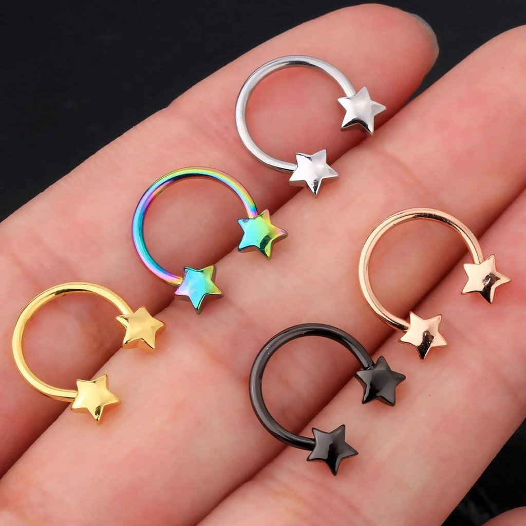 Jual 1pcs 16G Colorful Stainless Steel Septum Piercing Jewelry Star ...