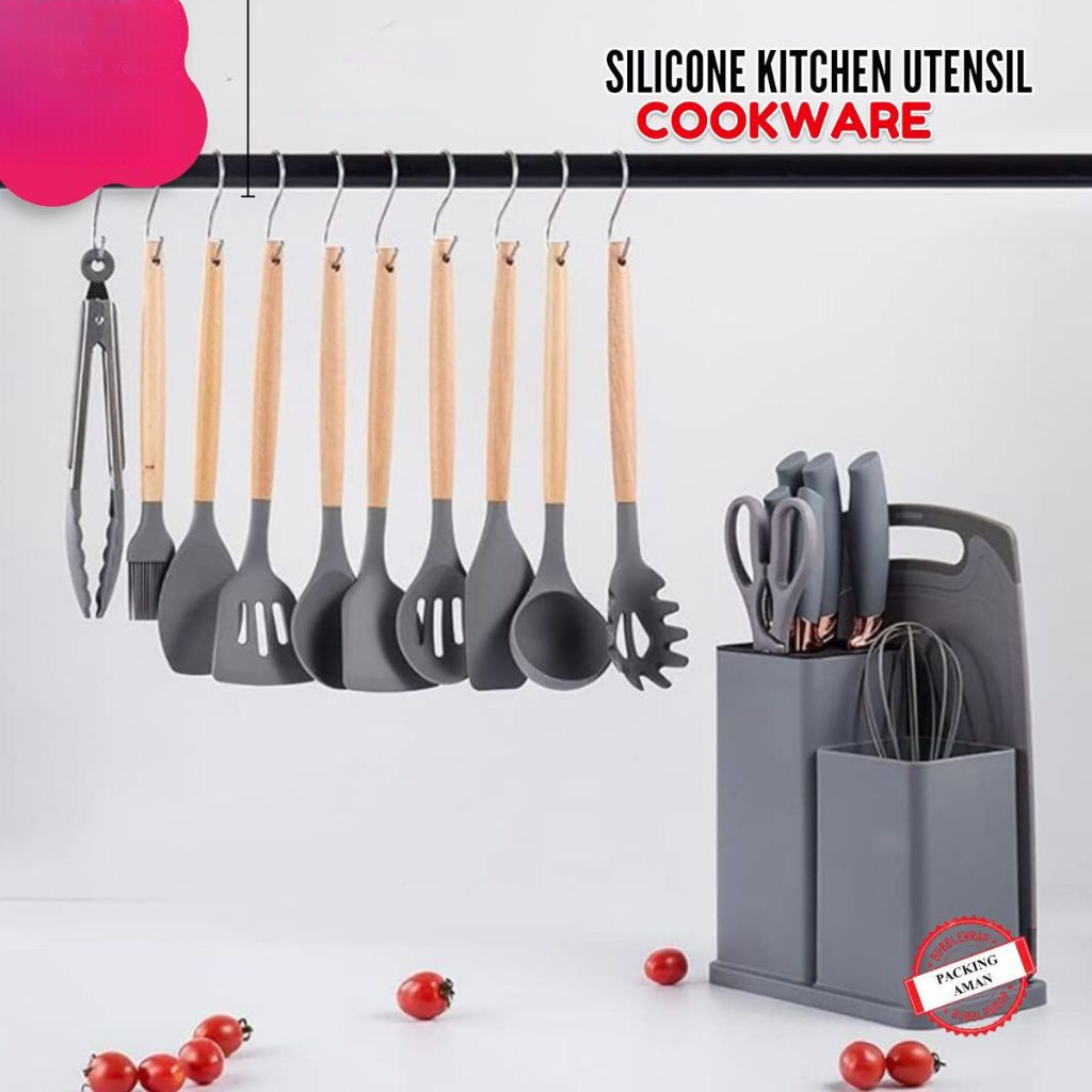 Jual Set Alat Dapur Silikon Sutil Silicone Kitchen Set 19 IN 1 Spatula ...