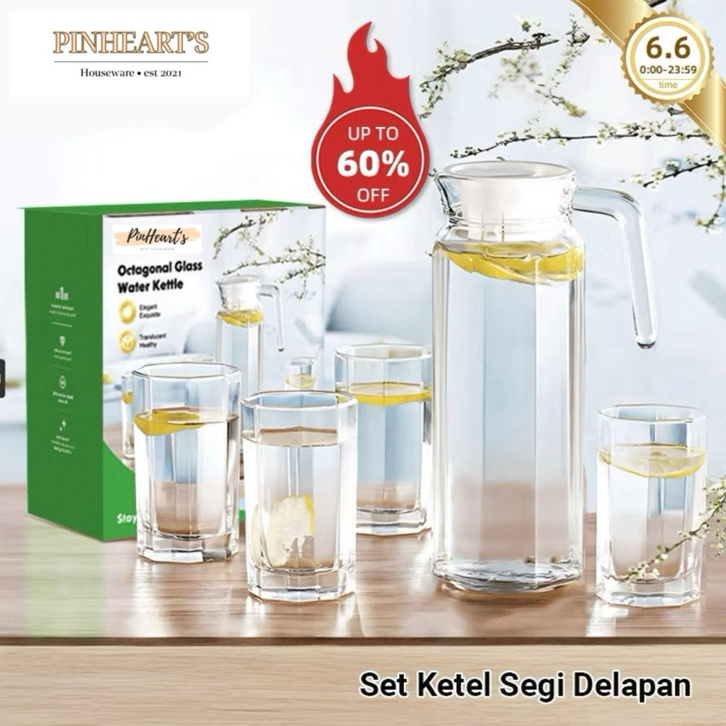 Jual HSO - TEKO PITCHER BESAR 1000ML + 4 CANGKIR 280ML / SET MINUMAN ...