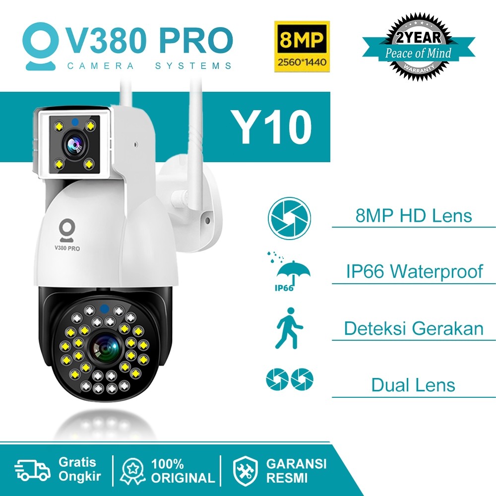 Jual PROMO!V380 Pro Y10 8MP CCTV WIFI Outdoor Kamera Dual Lens Waterproof Tampilan penuh 360 ...