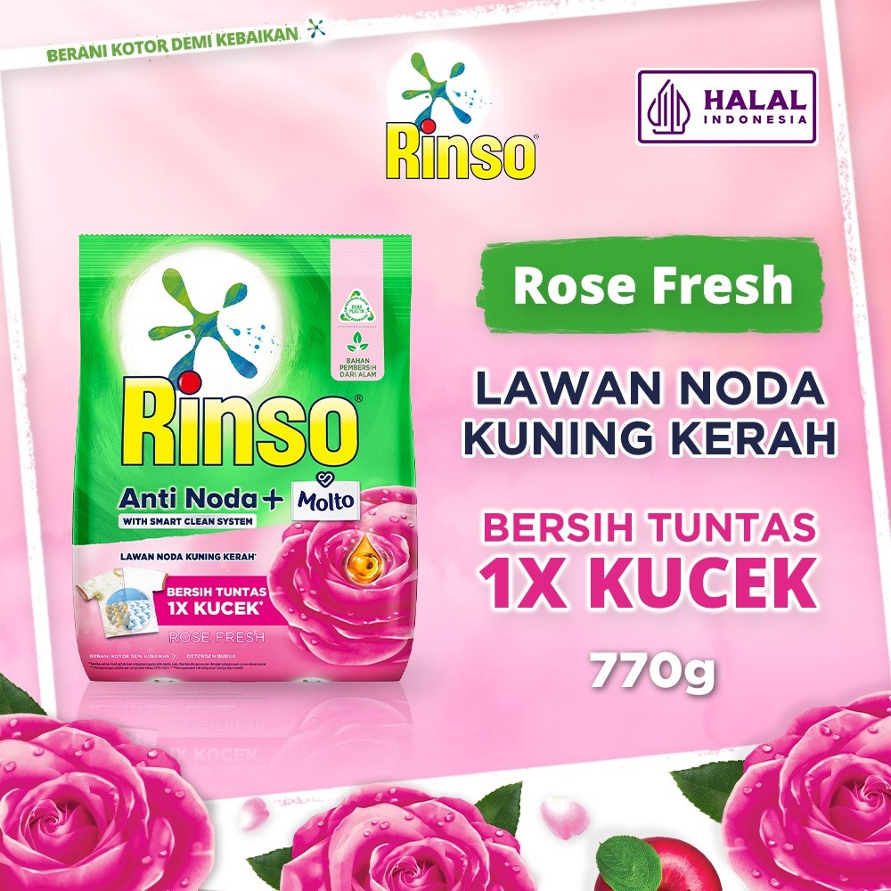 Jual RINSO DETERJEN POWDER + MOLTO ROSE FRESH 770g | Shopee Indonesia