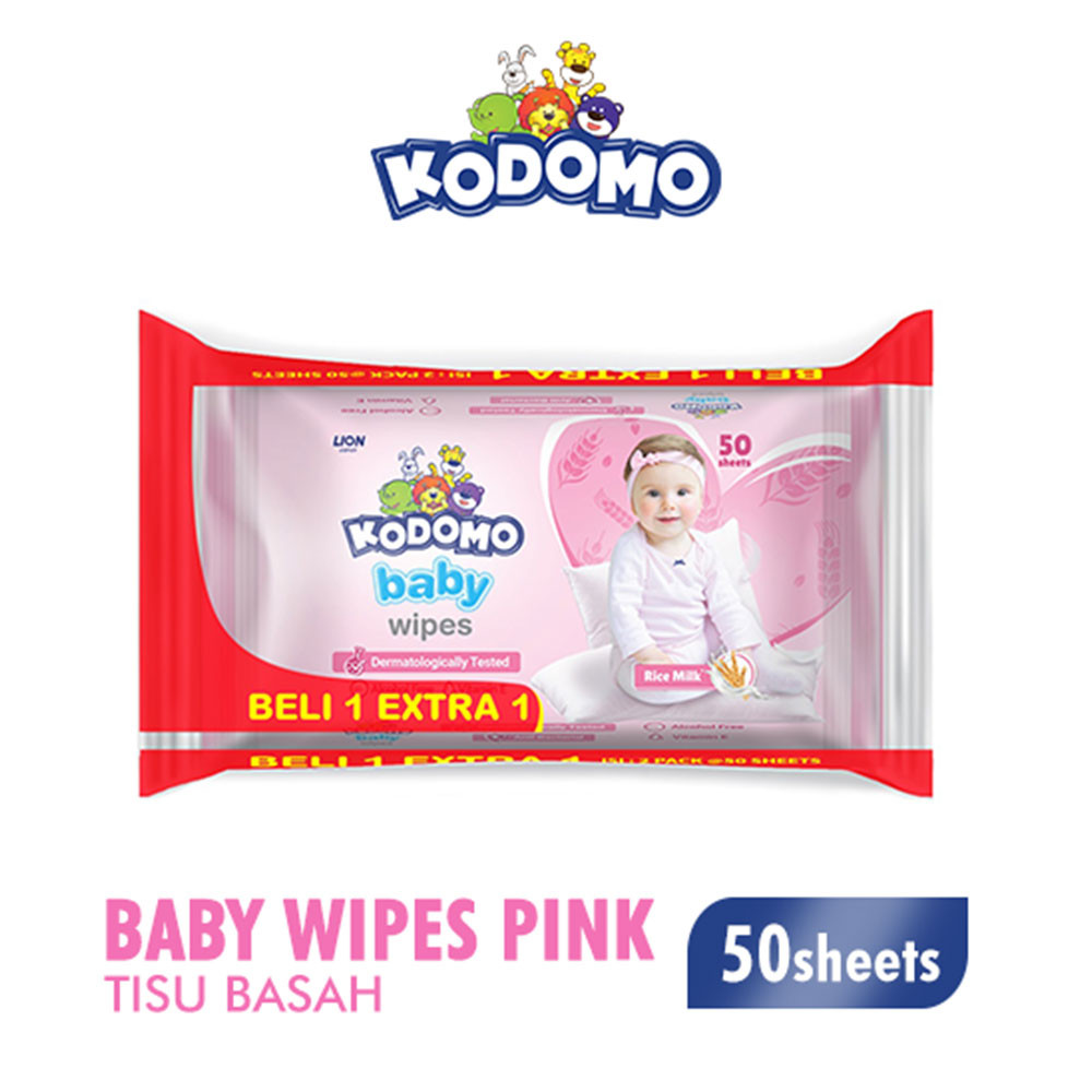 Jual KODOMO BABY WIPES RICE MILK PINK 2x50'S | Shopee Indonesia
