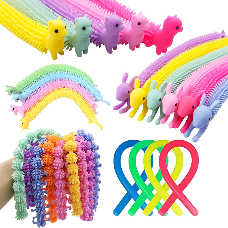 Jual 1-6PCS Funny Unicorn Pull Worm Noodle Fidget Toys Stret String TPR ...