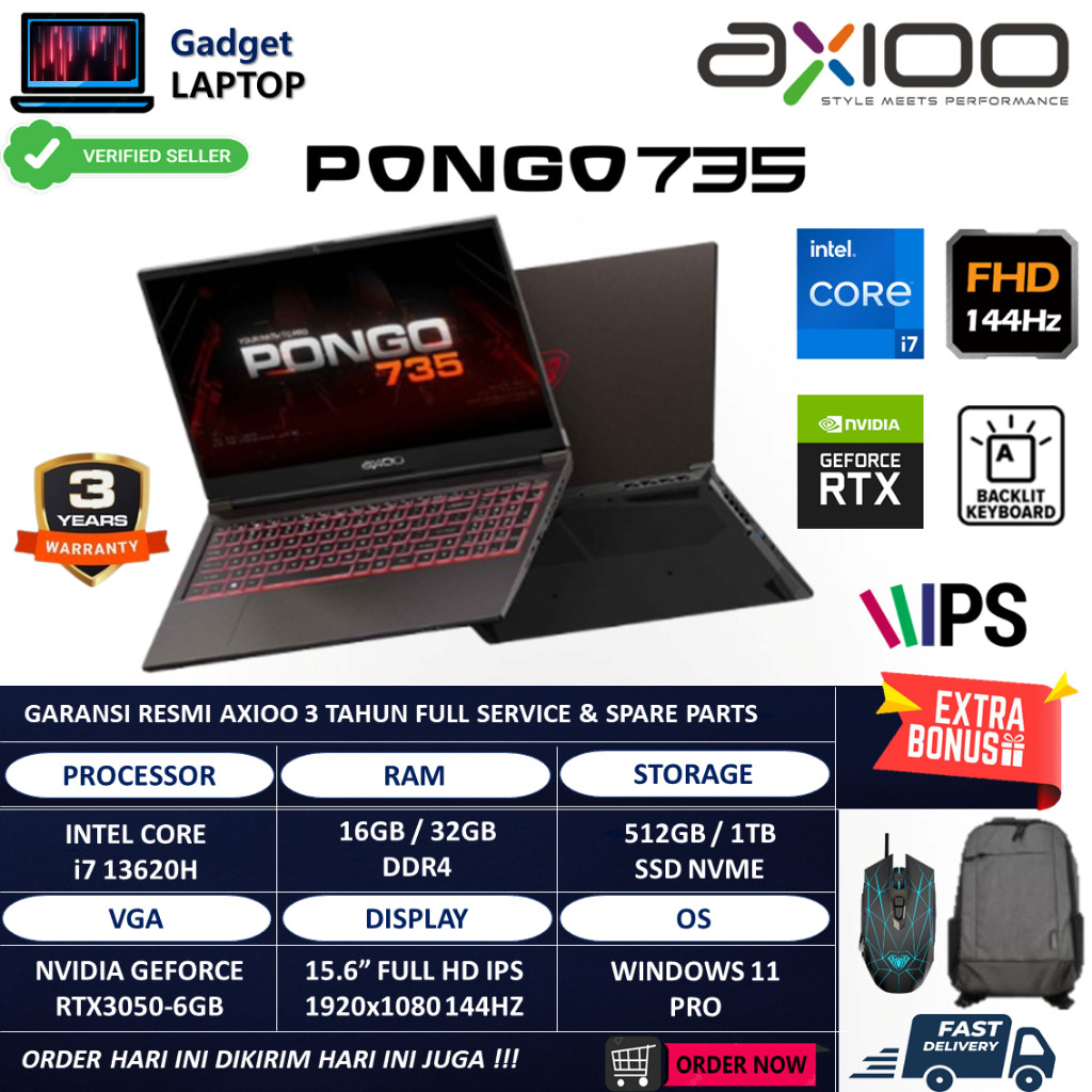 Jual Laptop Gaming Axioo Pongo 735 Intel Core i7 13620H 32GB 1TB ...