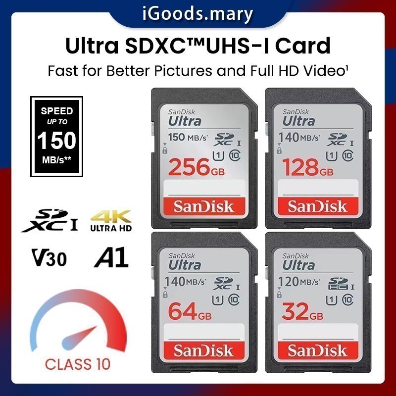 Jual Sandisk Ultra SDXC Camera Card UHS-I 256GB 128GB 64GB 32GB Memory Card Class 10 140Mb/s U1 ...