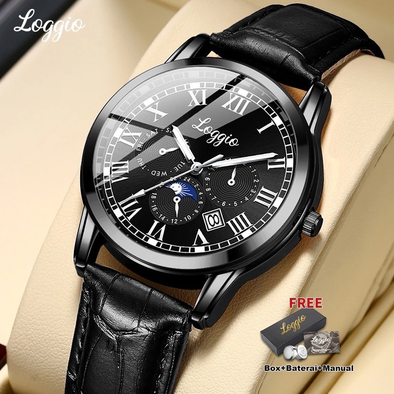 Jual Loggio Jam Tangan Pria Waterproof Watches Kalender Kuarsa Santai ...