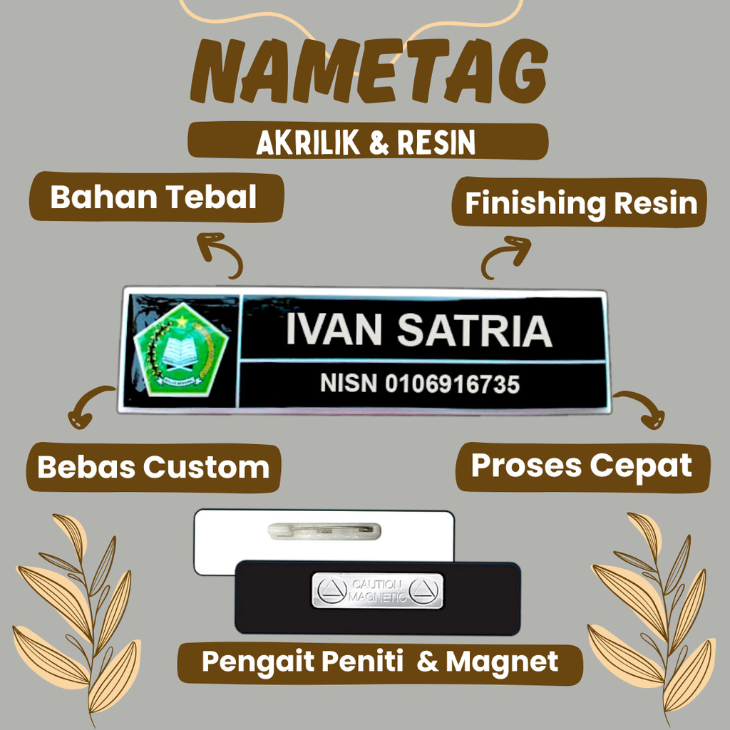 Jual Name Tag Nama Dada Akrilik Magnet Peniti Gold Silver | Shopee ...