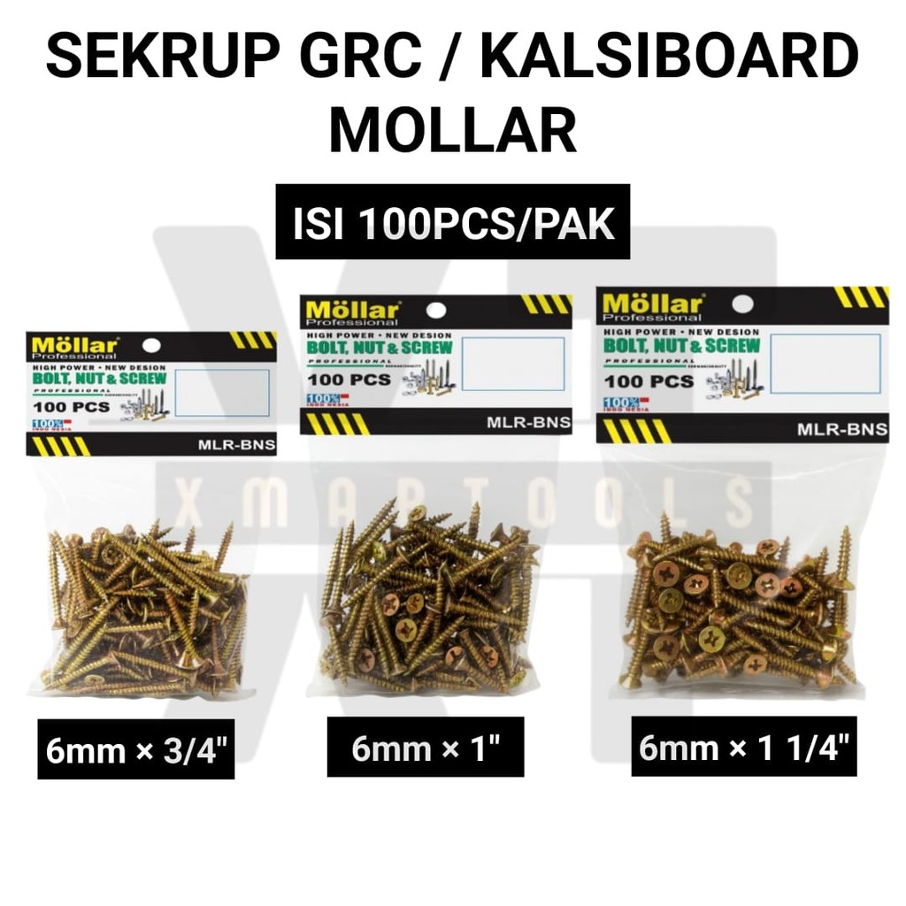 Jual Sekrup Baut GRC Kalsiboard MOLLAR 6mm x 3/4 1” 1-1/4” / Baut GRC ...