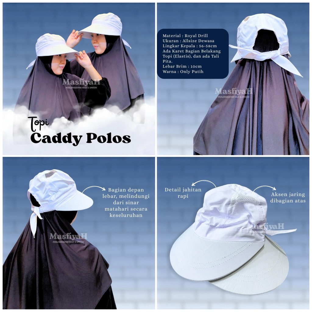 Jual TOPI CADDY POLOS PUTIH TOPI HAJI UMRAH UMROH PERLENGKAPAN SOUVENIR ...