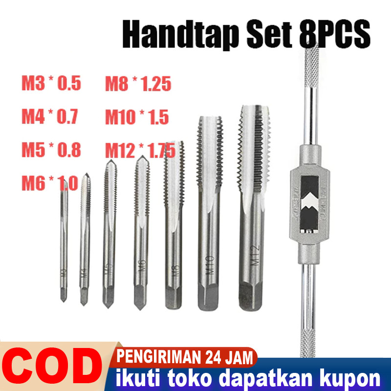 Jual Mata Tap Set 8pcs Lengkap Hand Tap Alat Membuat Drat Dalam M3-M12 ...