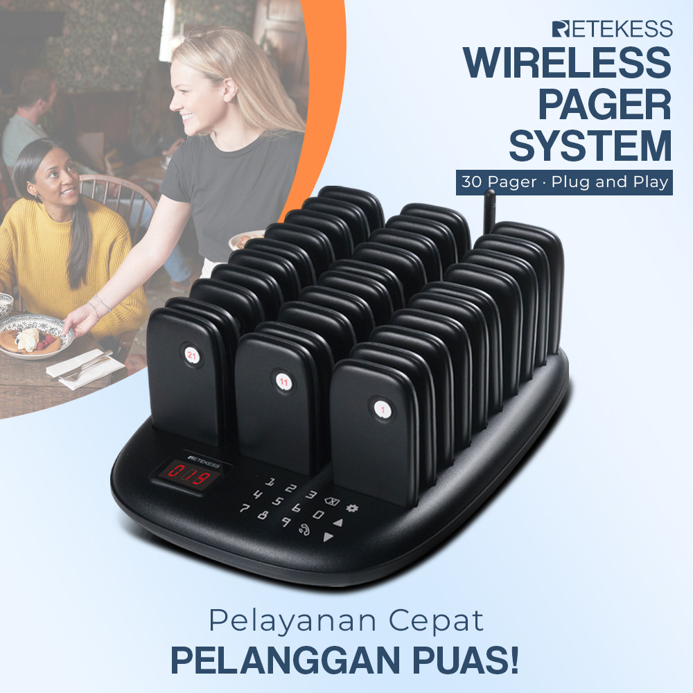 Jual RETEKESS Wireless Calling System Restaurant Mesin Antrian 30 Pager ...