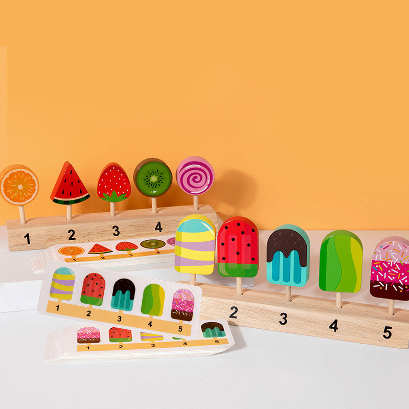 Jual Kids Shape Color Sorting Board Game Toys Wooden Fruit Candy Ice ...