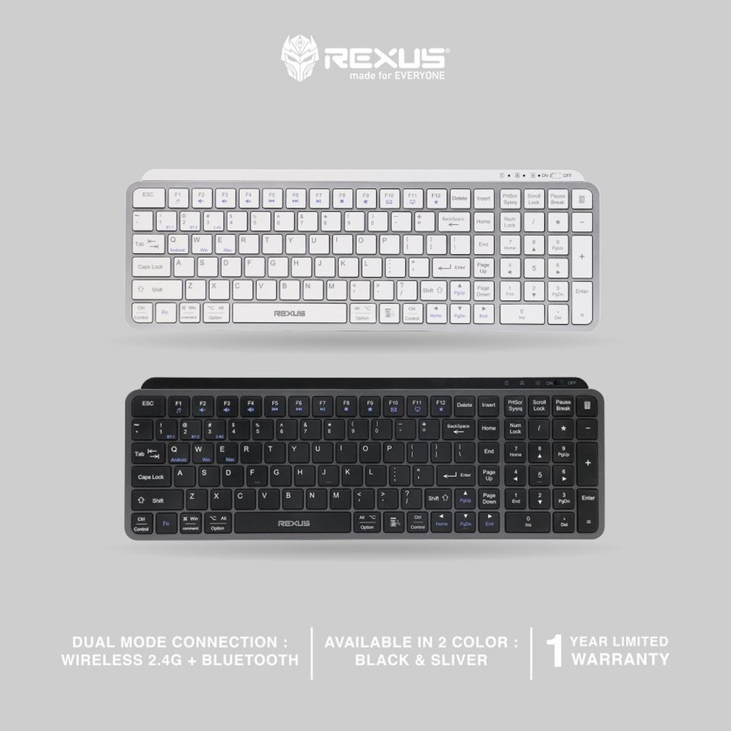 Jual Rexus KL100 / KL-100 Keyboard Office Wireless Bluetooth Dual Mode ...