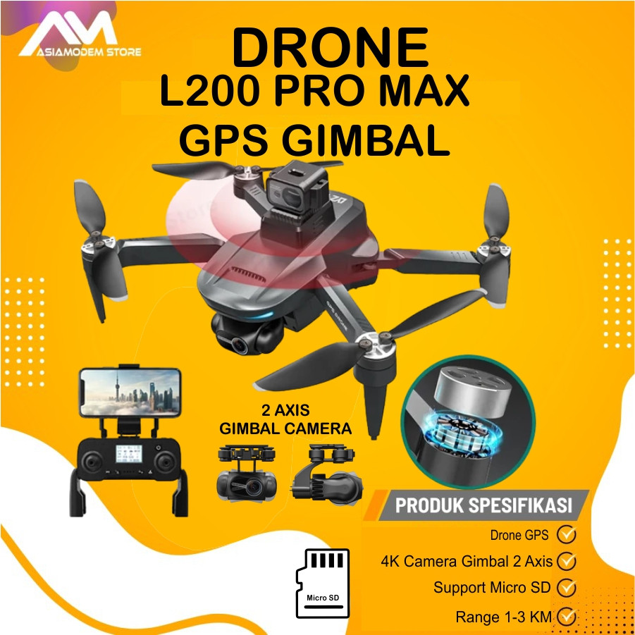 Jual Drone L200 PRO MAX GPS 4K Camera 2-Axis Gimbal Stablizer Brushless ...