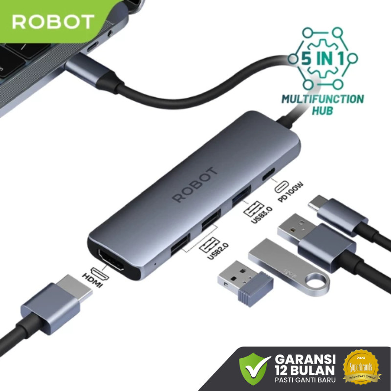 Jual ROBOT Konverter USB HUB 5 in 1 Type-C Port HDMI HT350 Adapter ...