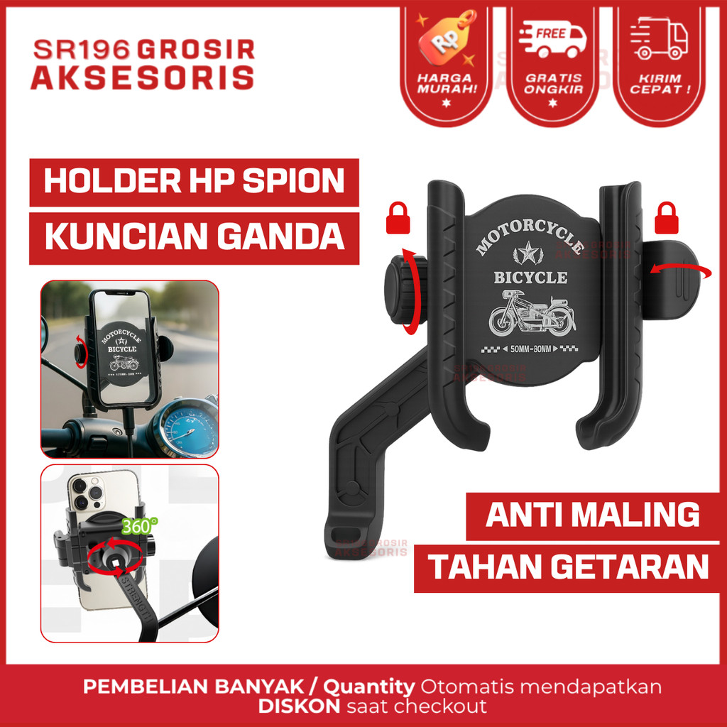Jual Holder Hp Motor Spion Dual Lock Anti Maling 360 Rotasi / Dudukan ...