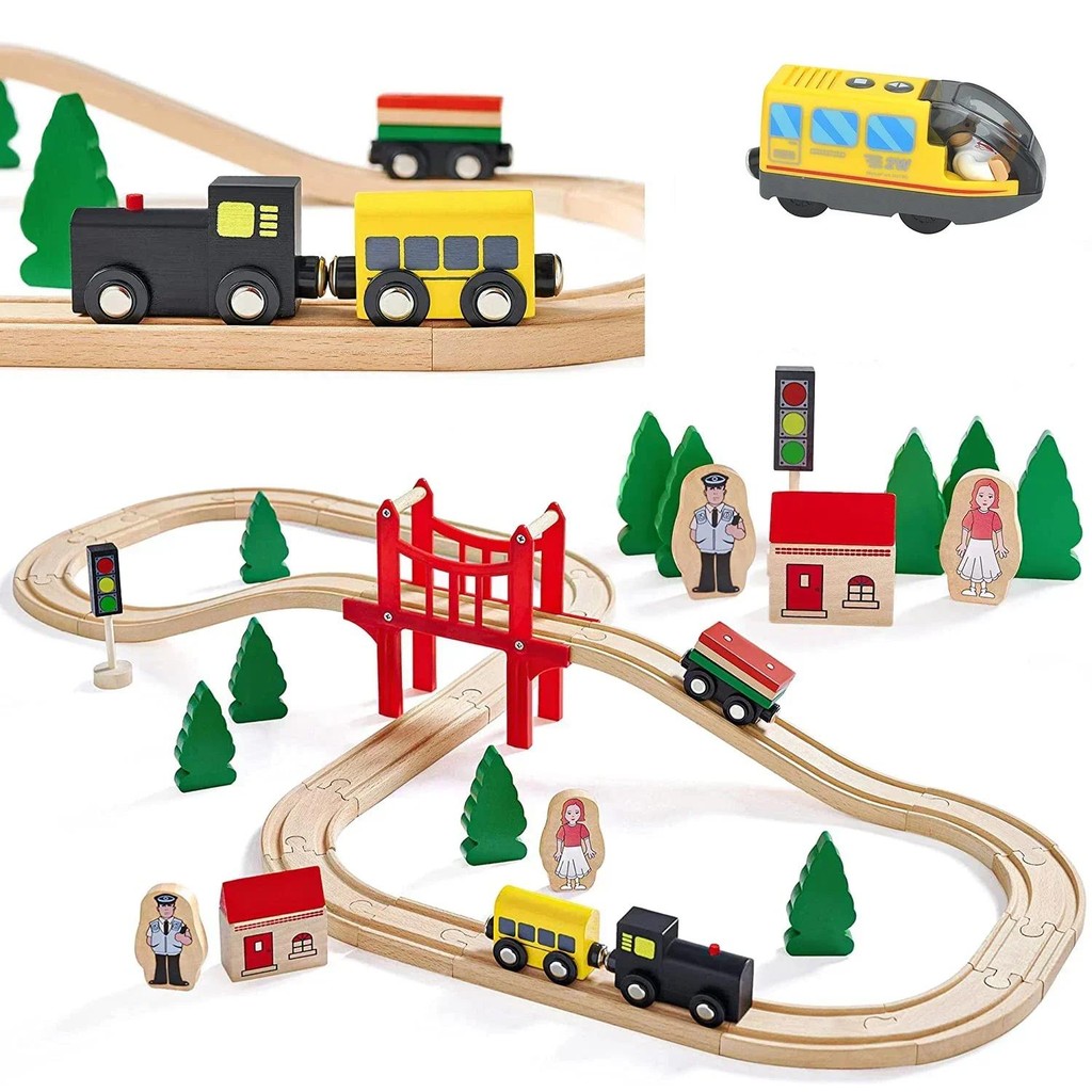 Jual Wooden Train Toys Train Track Magnetic Set Electric Car Locomotive ...