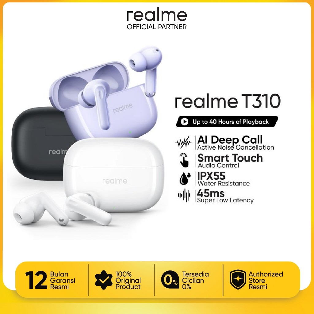 Jual realme Buds T310 (12.4mm Dynamic Bass Driver | 46dB Active Noise ...