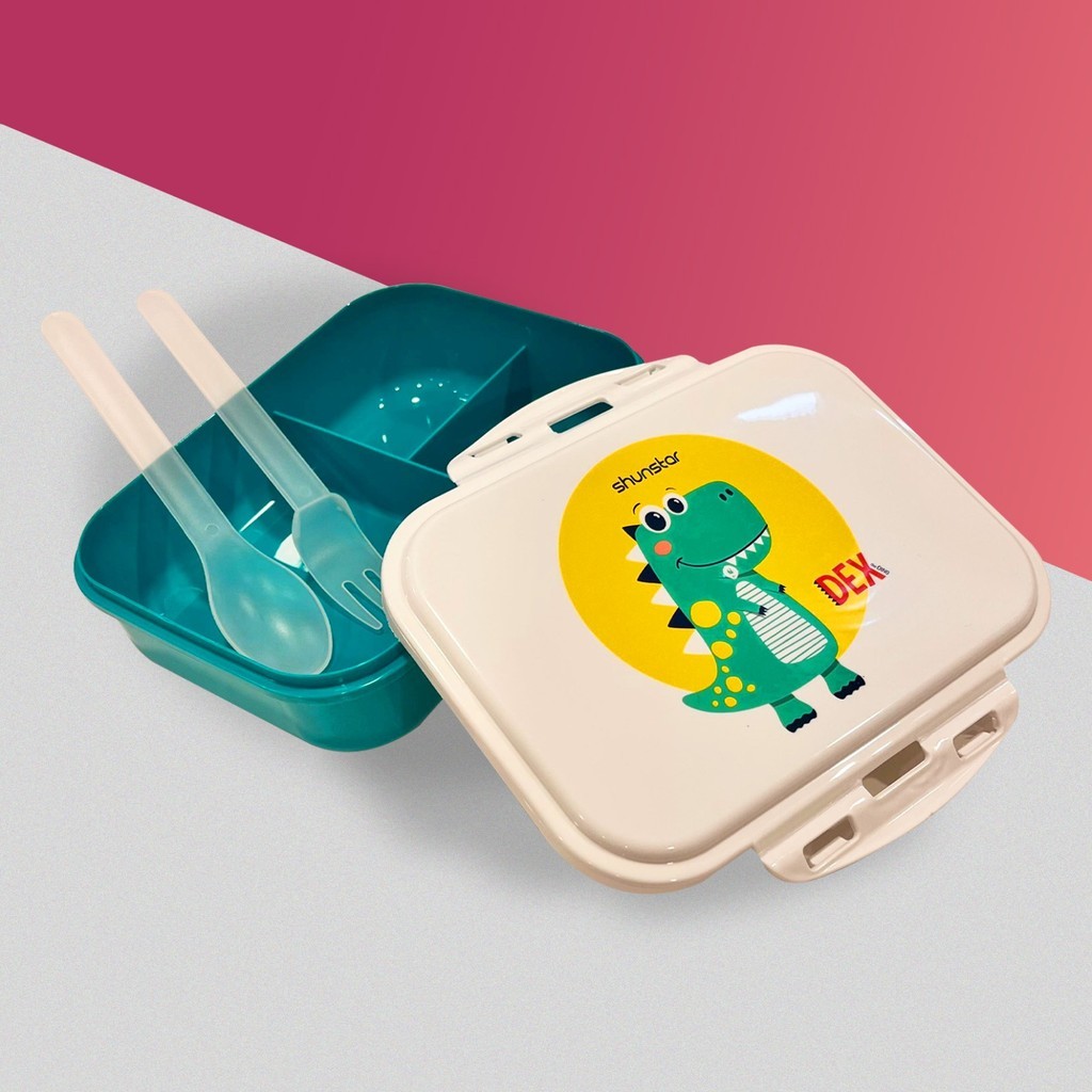 Jual Kotak Makan 3 sekat Set Sendok Garpu Lunchbox Set Kotak Bekal Anak Sekolah | Shopee Indonesia