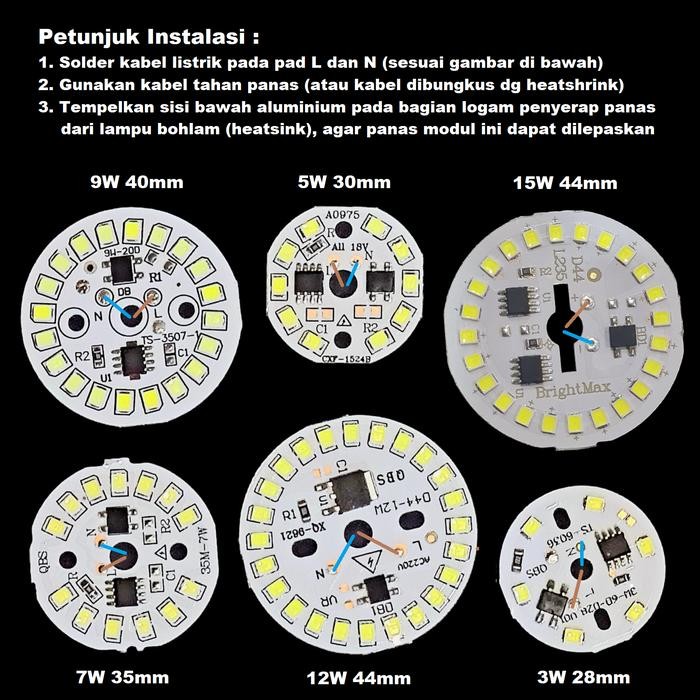 Jual Modul Bohlam Lampu LED Listrik AC SMD White/Warm 3W-15W PCB ...
