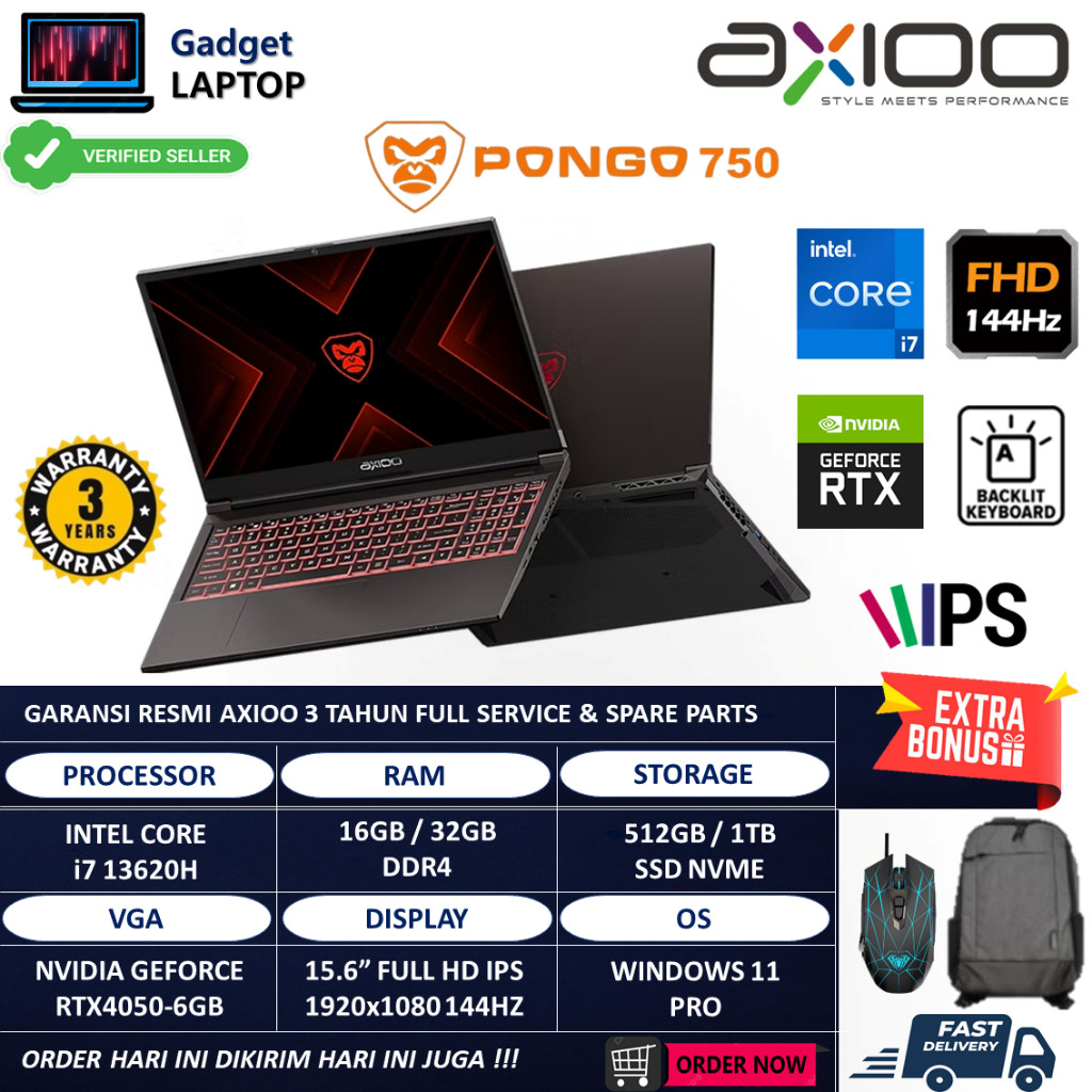 Jual Axioo Pongo 750 Intel Core i7-13620H RTX4050 RAM 32GB 1TB SSD 15.6 ...