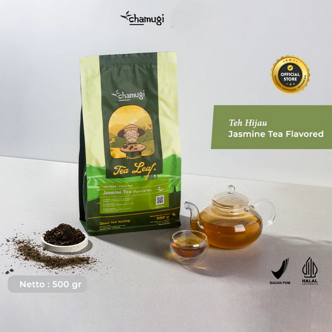 Jual Chamugi Teh Hijau Jasmine Tea Flavored Daun Teh 500gr Halal Murah ...