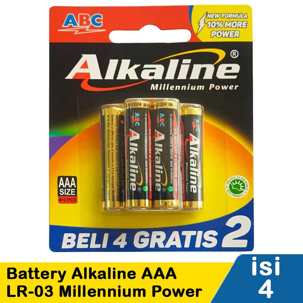 Jual ABC BATTERY ALKALINE AAA/LR-03/4'S MILLENNIUM PWR | Shopee Indonesia