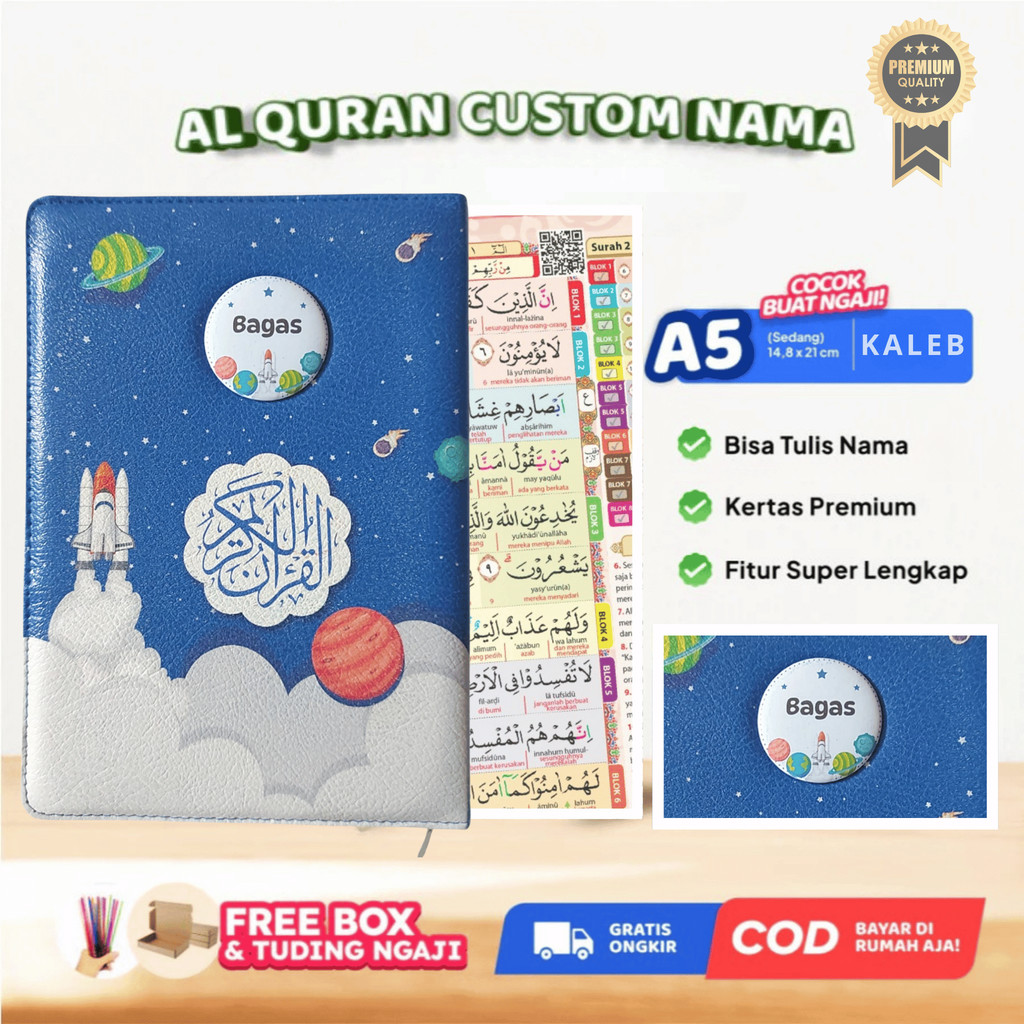 Jual Al Quran Kaleb Custom Nama 8 Blok Warna Hafalan Tipe Reslating ...