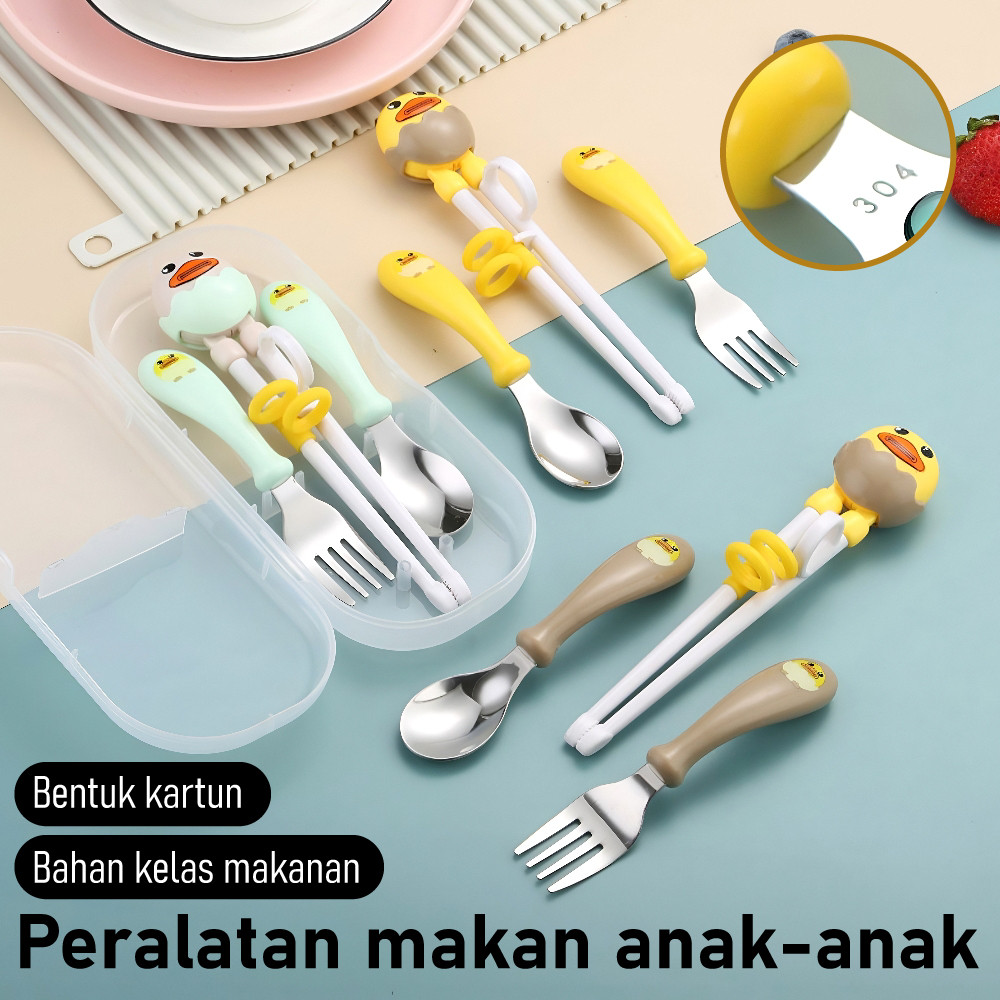 Jual 3 in 1 Set alat makan kartun anak Sumpit Pelatihan Bayi Stainless ...