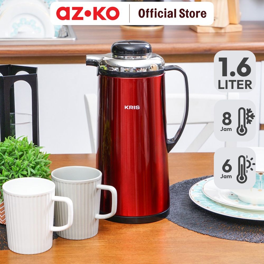 Jual AZKO Kris Teko Vacuum Flask Kaca Dengan Gelas Liner 1.6 ltr ...
