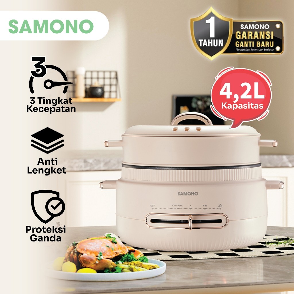 Jual SAMONO Multi Cooker Panci Listrik Kapasitas Besar 4,2 Liter + 2,6 ...