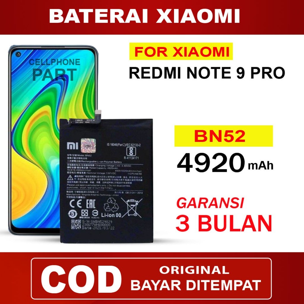 Jual BATERAI BATRE XIAOMI REDMI NOTE 9 PRO / BN52 ORIGINAL | Shopee ...